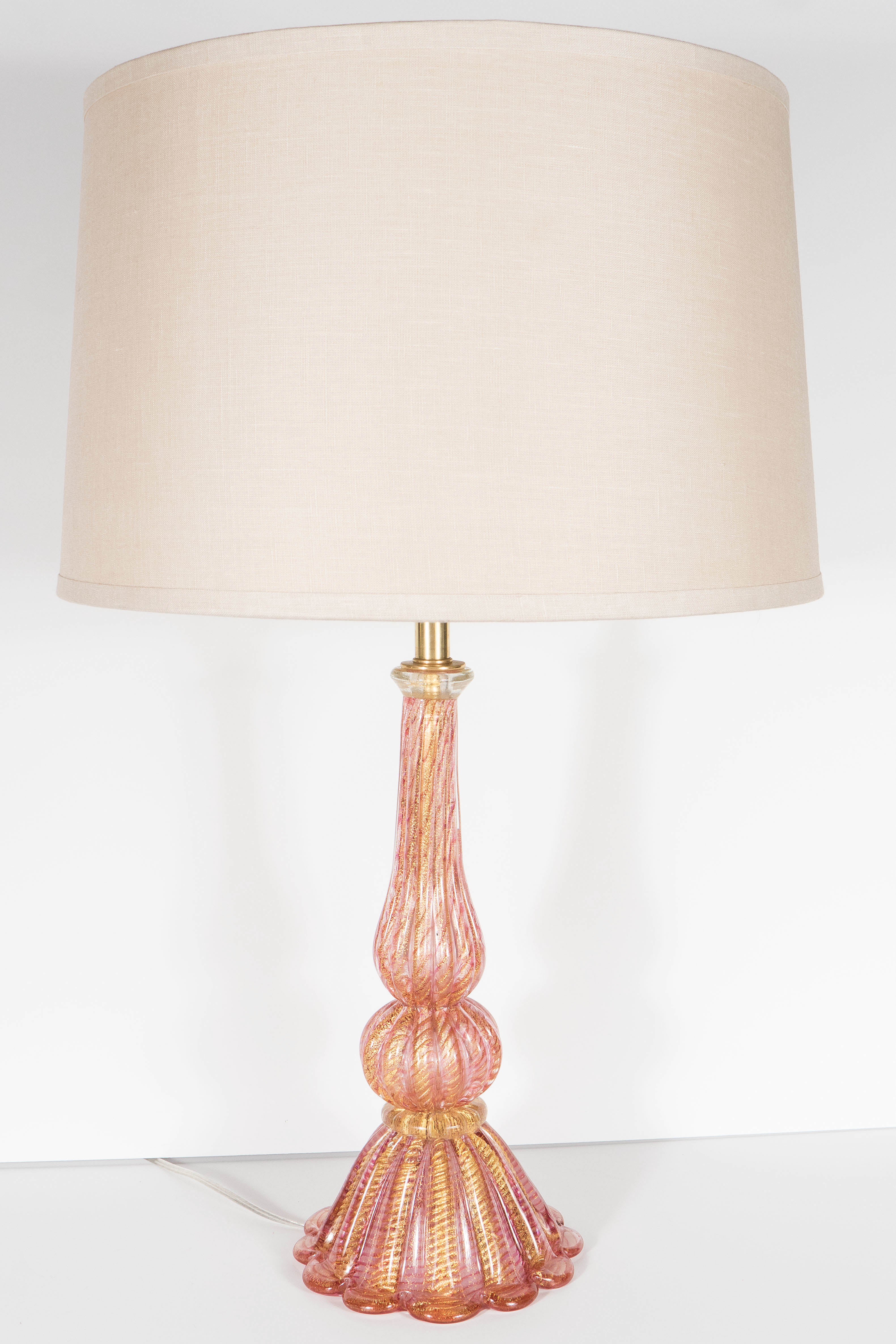 Exquisite Pair of Murano Cordonato D'oro Table Lamps by Barovier e Toso ...