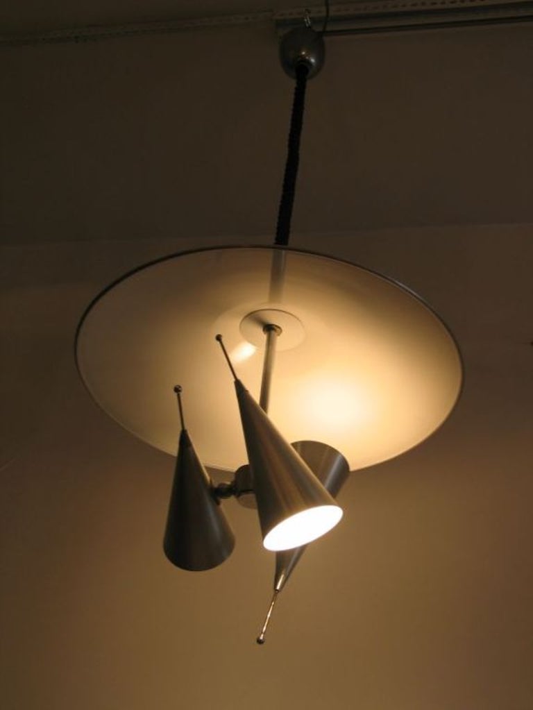 Italian Midcentury Adjustable Triple Reflector Pendant Attributed to ...
