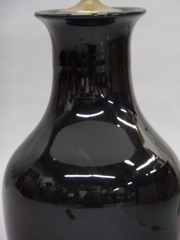 Pair of French Mid-Century Modern Black Opaline Glass and Lucite Table ...