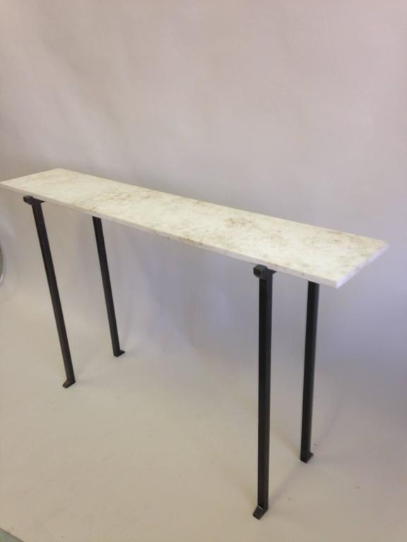 Two French Mid-Century Modern Neoclassical Bronzed Iron Console, Marc ...