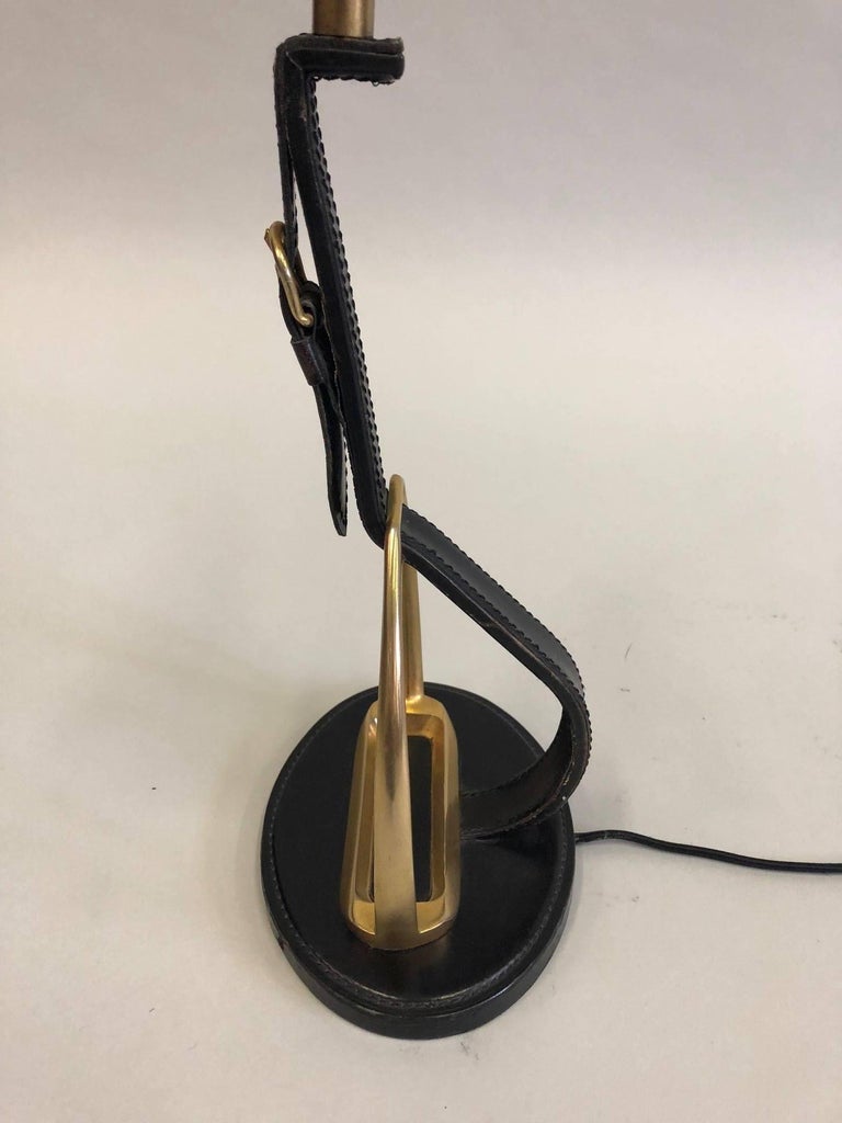 Pair Modern Neoclassical Stitched Leather and Brass Stirrup Table Lamps ...