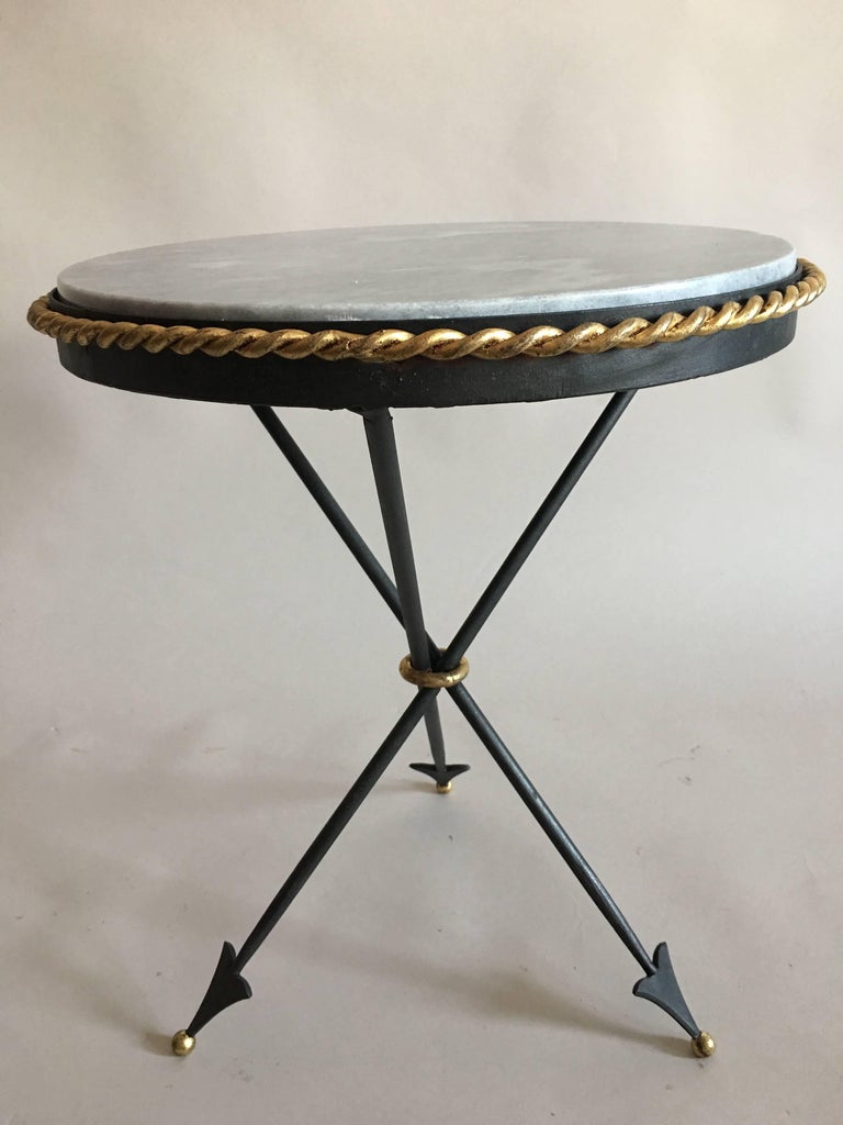 Pair of French Mid-Century Modern Neoclassical Gilt Iron and Marble ...