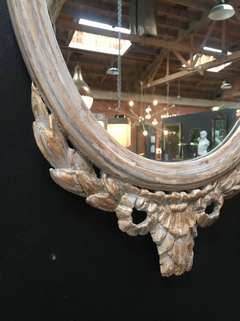 Northern European Oval Carved Wood Mirror with White Frame, early 19th ...