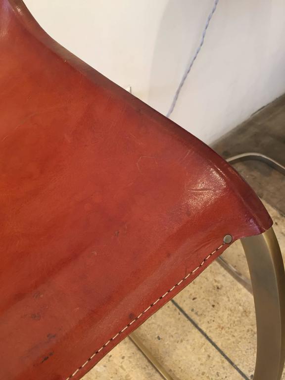 D Stool, Bar Stool in Aged Brass and Natural Leather (Counter Height ...