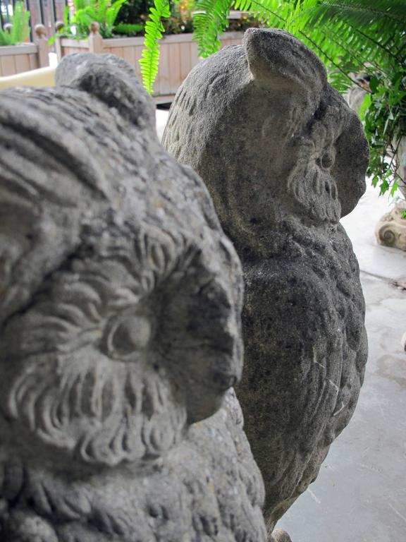 Pair of Large Stoic English Cast Stone Owls at 1stDibs