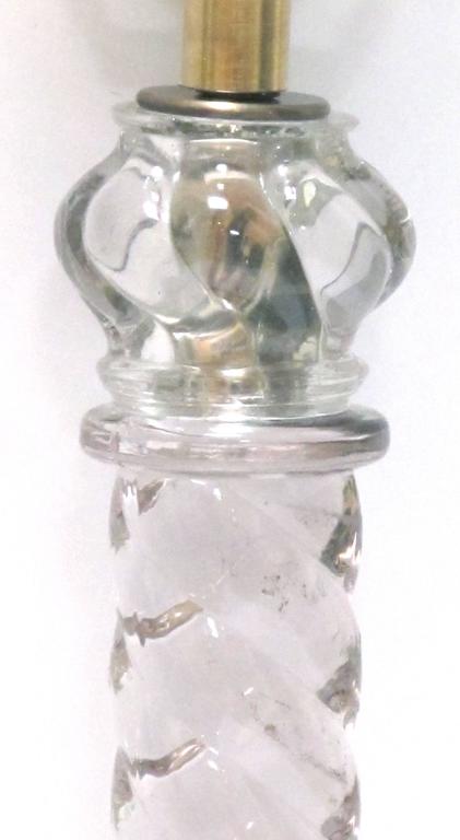 Good Quality Pair of American Lamps of Solid Spiraling Clear Glass For ...
