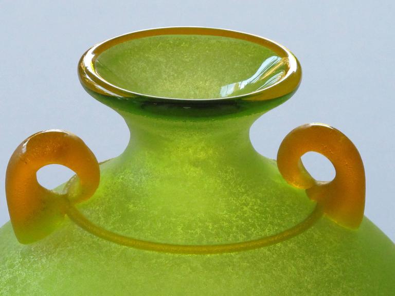 Good Quality and Vibrant Murano Signed Franco Moretti Acid-Green Scavo ...