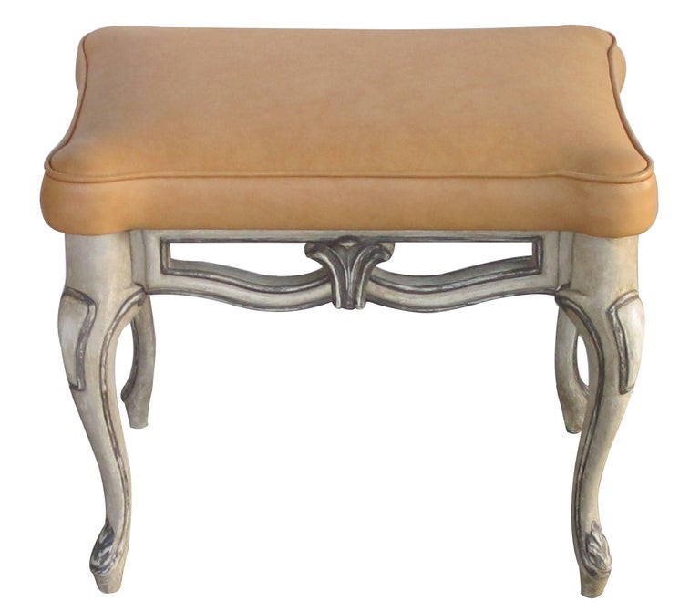 Gracefully-Shaped Pair of French Rococo Style Gray Painted Stools For ...