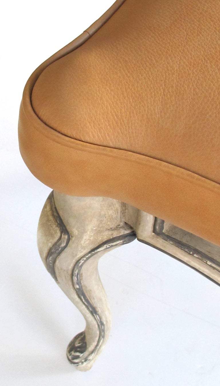 Gracefully-Shaped Pair of French Rococo Style Gray Painted Stools For ...