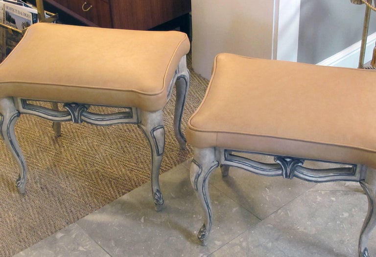 Gracefully-Shaped Pair of French Rococo Style Gray Painted Stools For ...
