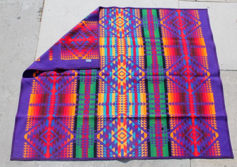 Amazing Colorful Vintage Pendleton Indian Design Camp Blanket at 1stDibs