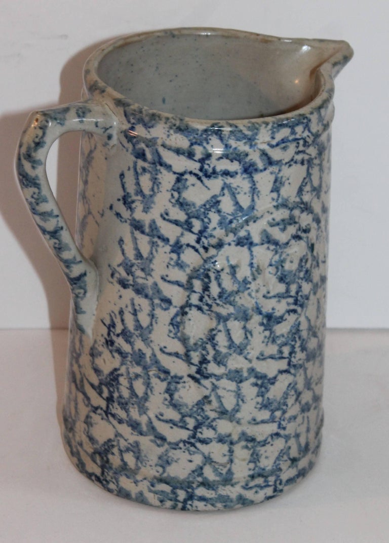 19th Century Spongeware Pitcher with Embossed Image of Girl and Dog at ...