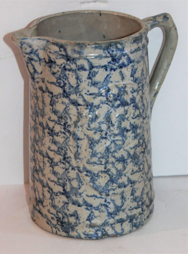 19th Century Spongeware Pitcher with Embossed Image of Girl and Dog at ...