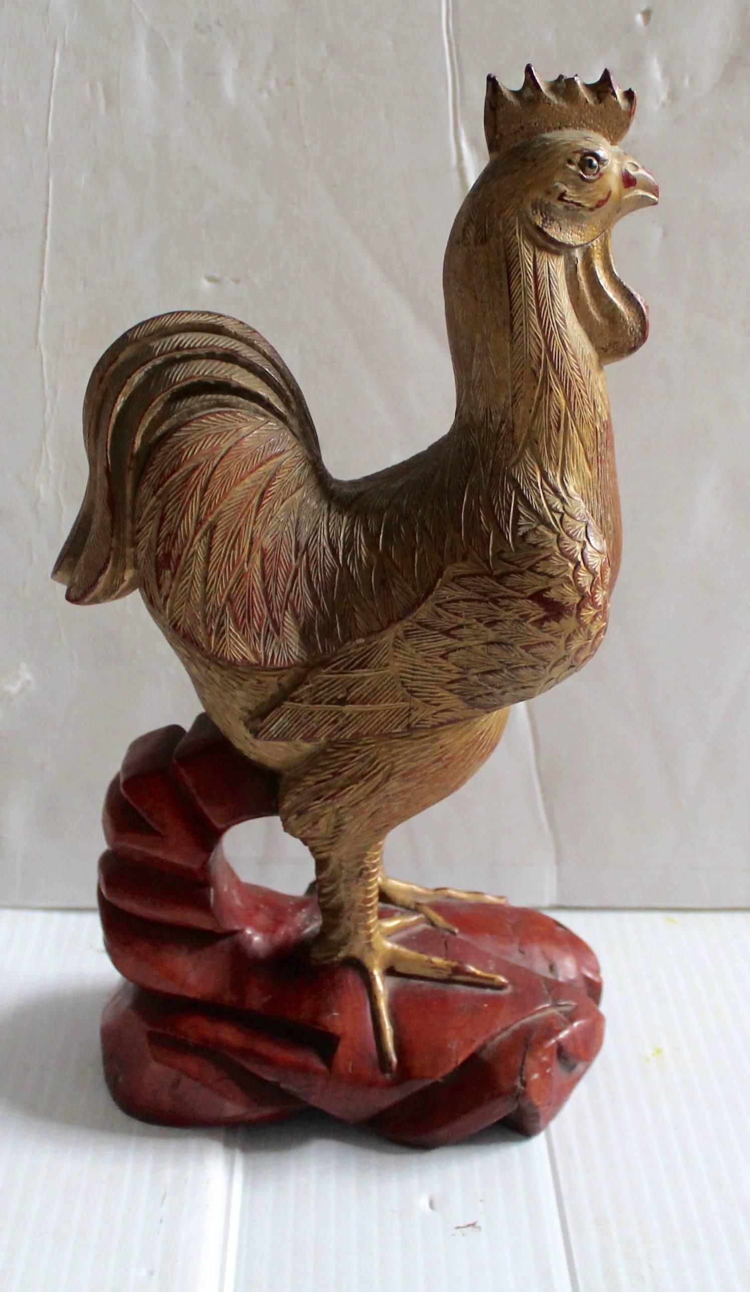 Folk Art Carving Painted Rooster at 1stDibs | rooster carving