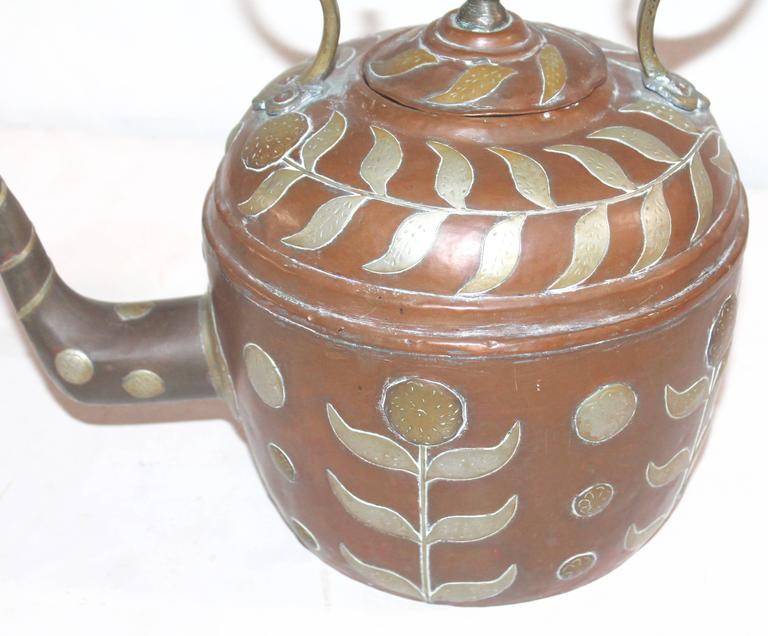 Early 19th Century Spanish Decorated Copper Gooseneck Kettle Pot at 1stDibs