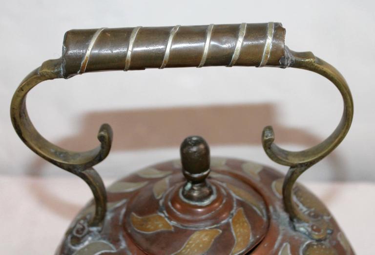 Early 19th Century Spanish Decorated Copper Gooseneck Kettle Pot at 1stDibs