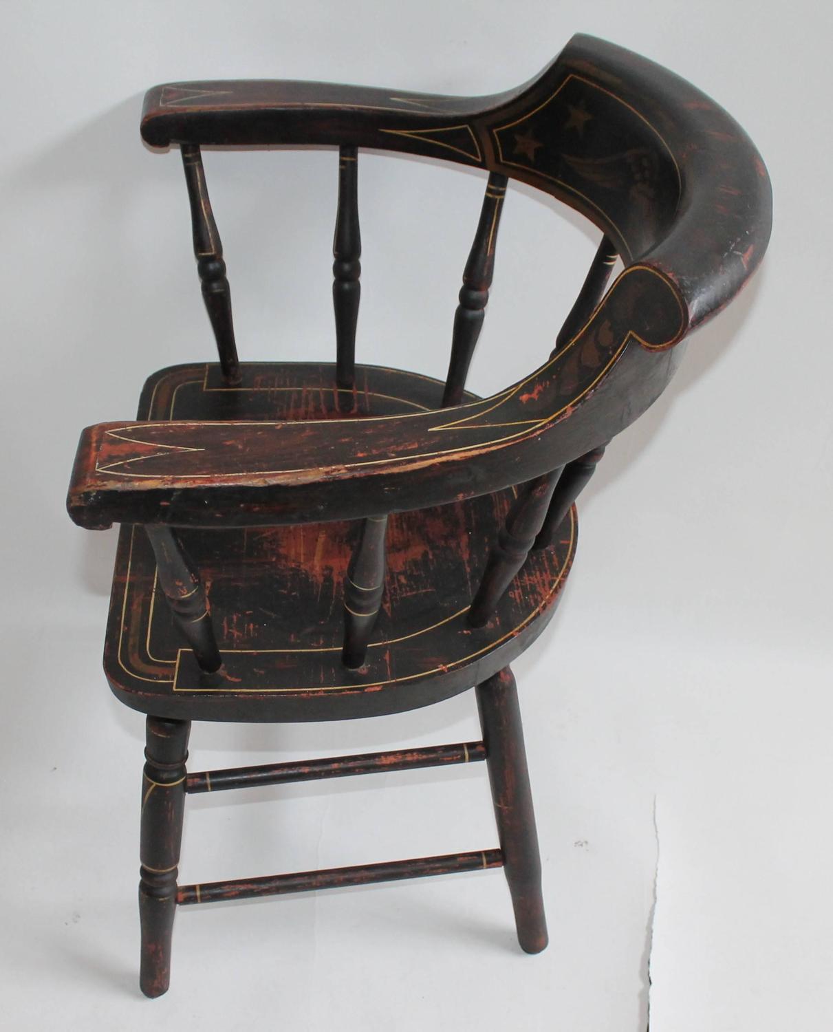 19th Century Original Paint Decorated Captains Chair with Eagle and ...