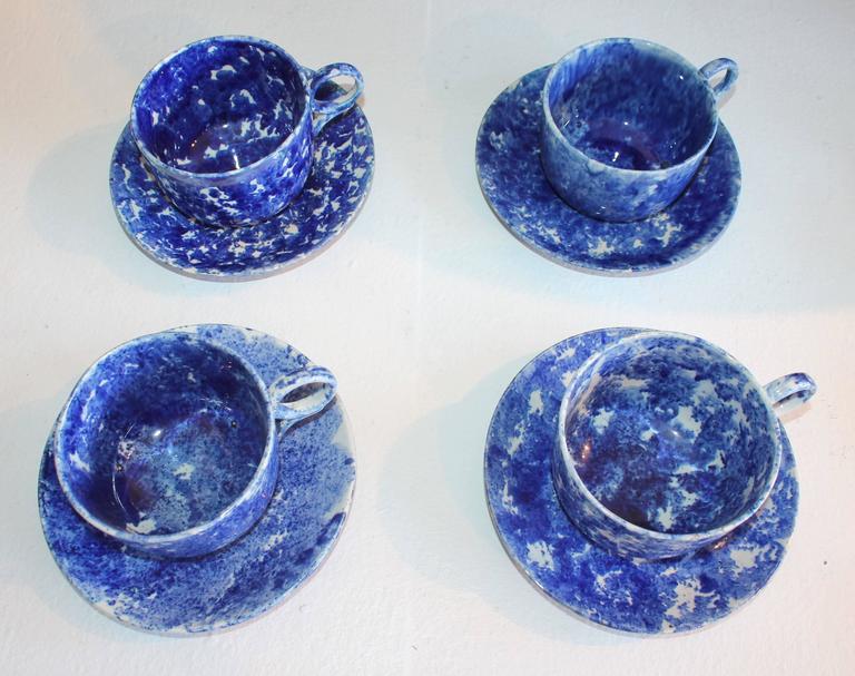 Collection of Four Monumental 19th Century Sponge Ware Mush Cups and ...