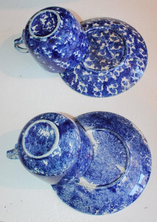 Collection of Four Monumental 19th Century Sponge Ware Mush Cups and ...