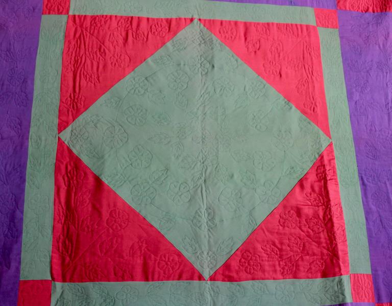 Amish Lancaster Co., Pennsylvania Diamond in a Square Quilt at 1stDibs