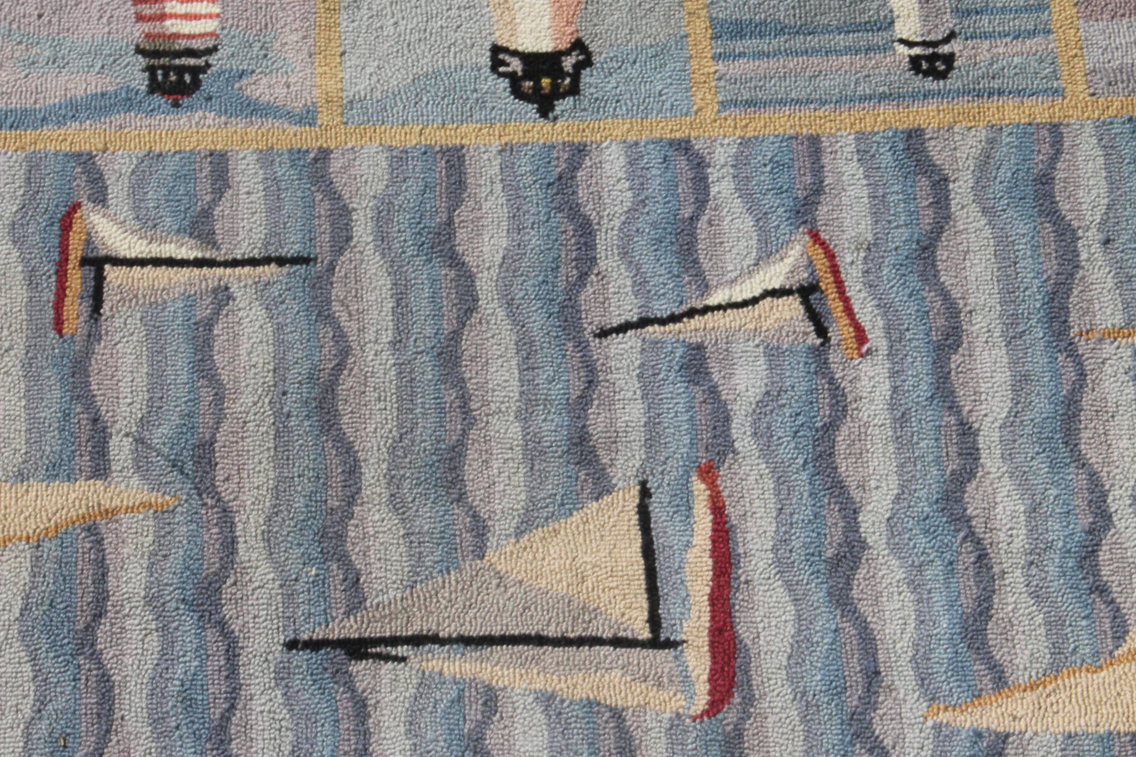 Pictorial Hand-Hooked Nautical Room Size Rug For Sale at 1stDibs