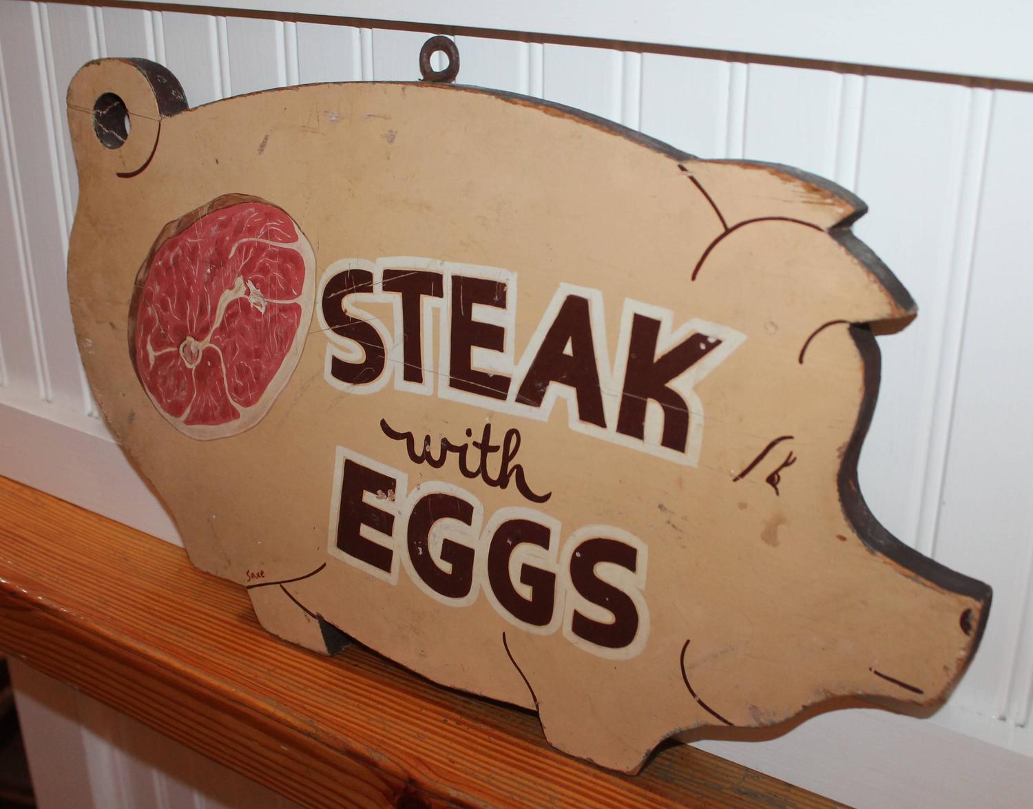 Reversible Original Painted Pig Trade Sign For Sale at 1stdibs