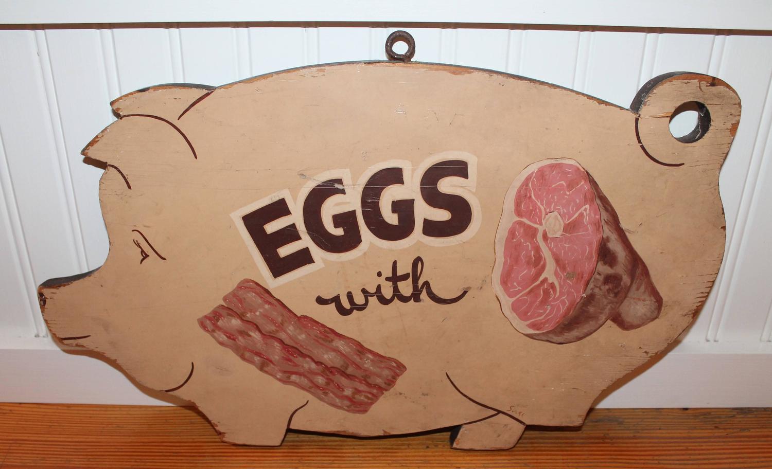 Reversible Original Painted Pig Trade Sign For Sale at 1stdibs
