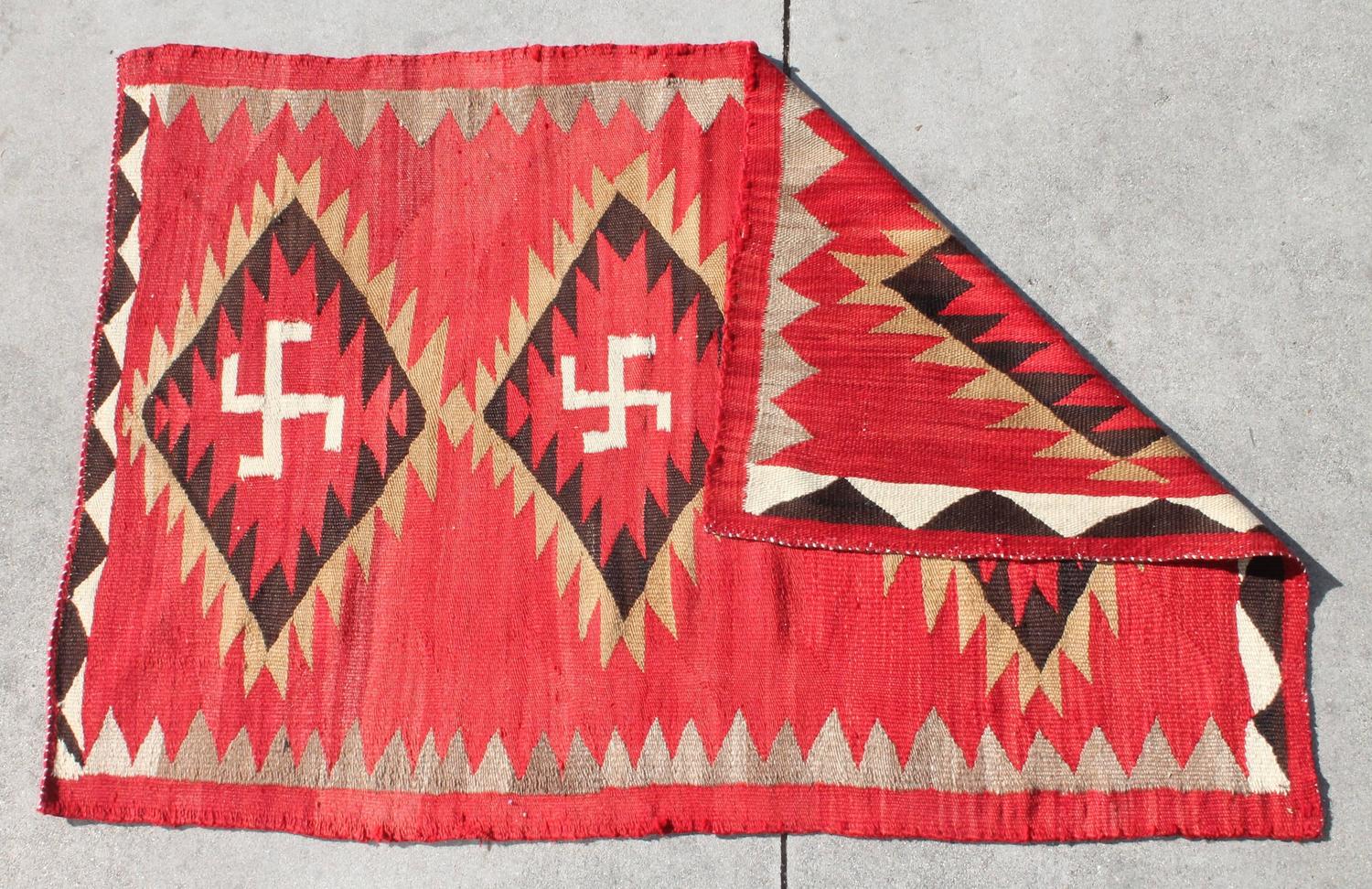 Red Navajo Transitional Rug with Three Central Diamonds at 1stdibs