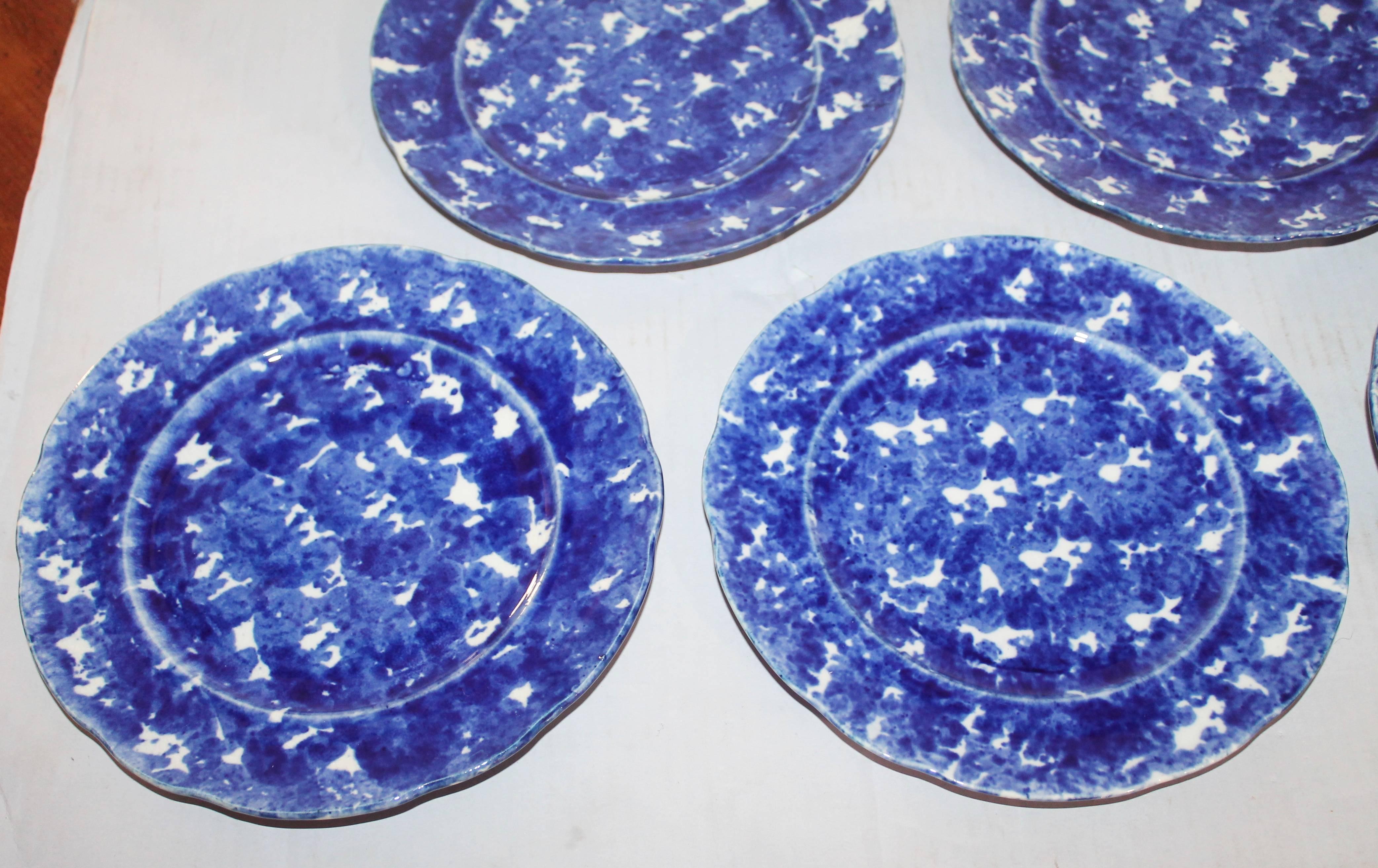 Set of Six Matching 19th Century Sponge Ware Dinner Plates For Sale at ...