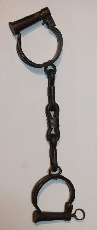 Hand Forged Iron 19th Century Hand Cuffs For Sale at 1stDibs