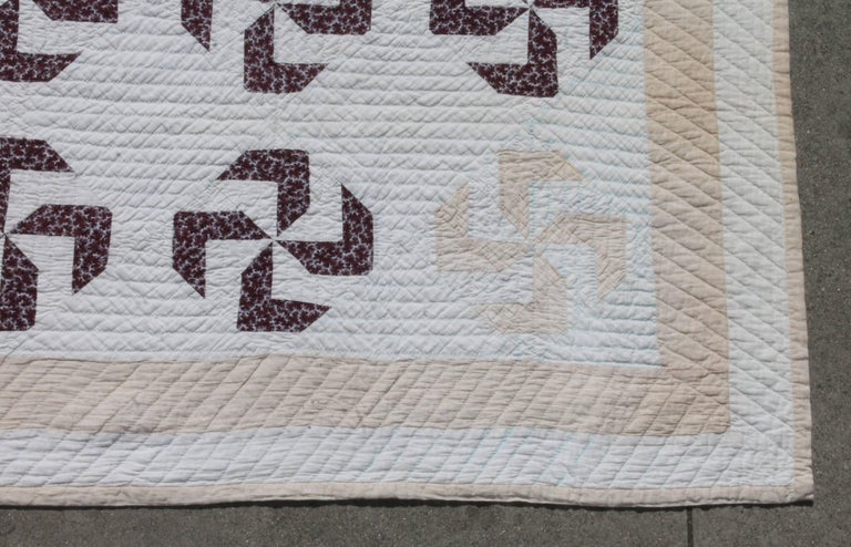 19th Century Fly Foot or Whirling Logs Pattern Quilt at 1stDibs