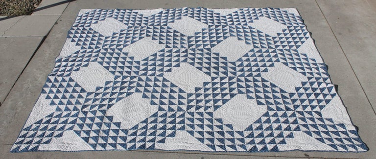 Vintage Quilt Blue and White Ocean Waves at 1stDibs