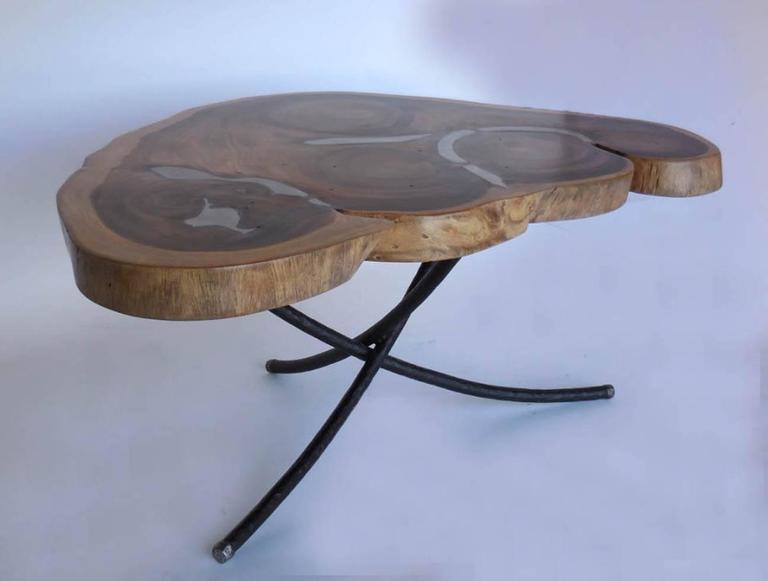 Freeform Table with Pewter Inlay at 1stDibs | pewter inlay in wood