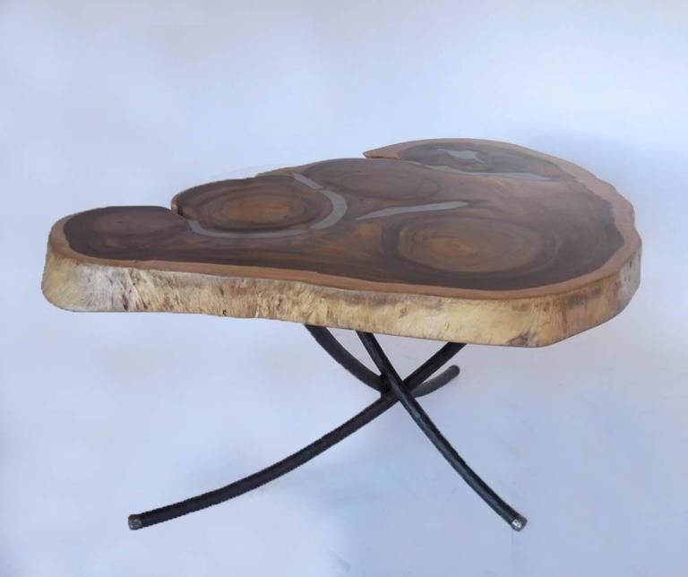 Freeform Table with Pewter Inlay at 1stDibs | pewter inlay in wood