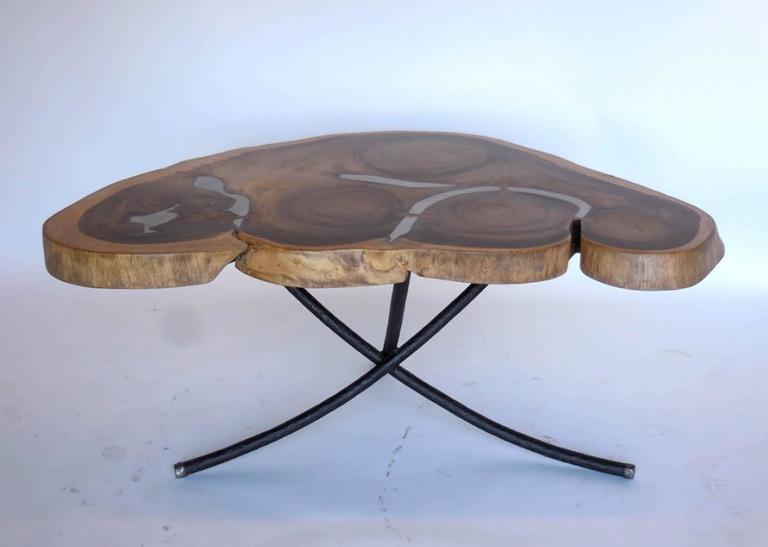 Freeform Table with Pewter Inlay at 1stDibs | pewter inlay in wood