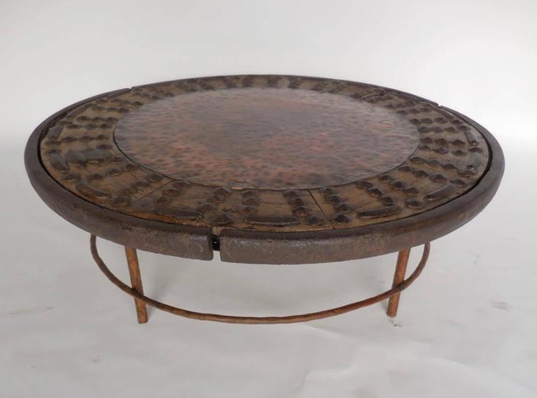Rustic Round Copper Cocktail Table at 1stDibs