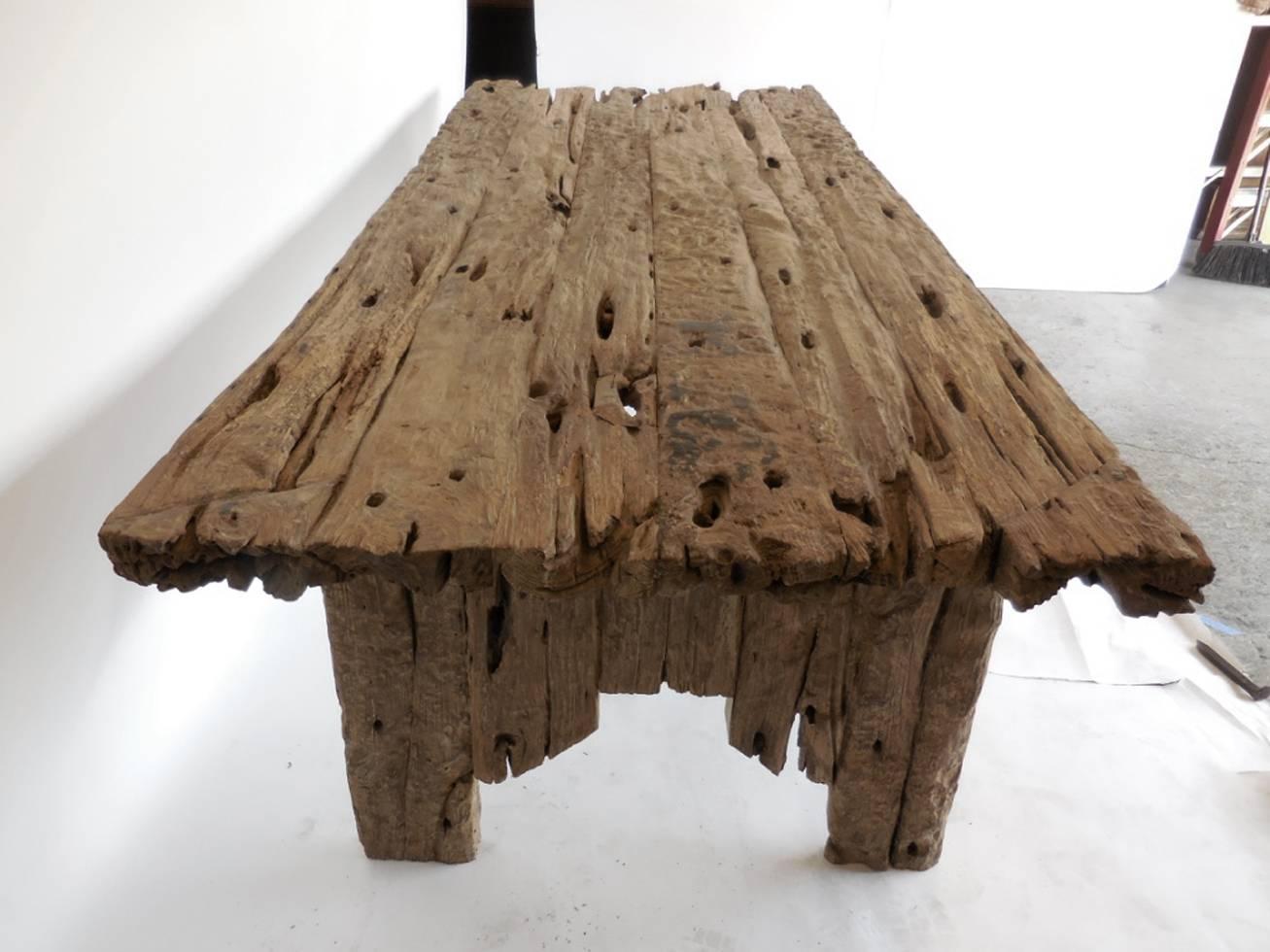 Large Scale Primitive Modern Elm Wood Table For Sale at 1stdibs
