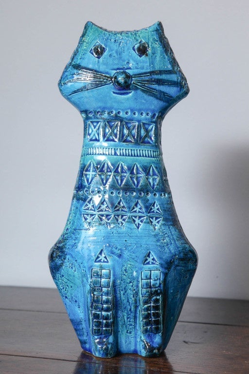 Two Blue Glazed Bitossi Ceramic Cats For Sale at 1stDibs | bitossi cat ...