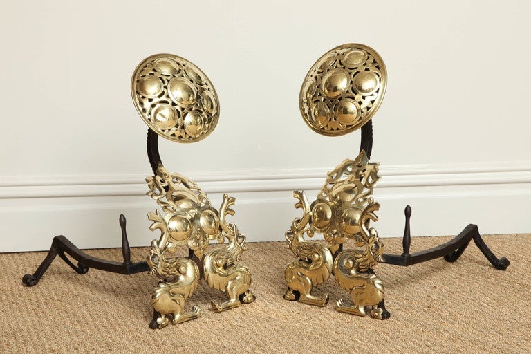 Striking Pair of Arts and Crafts Andirons For Sale at 1stDibs