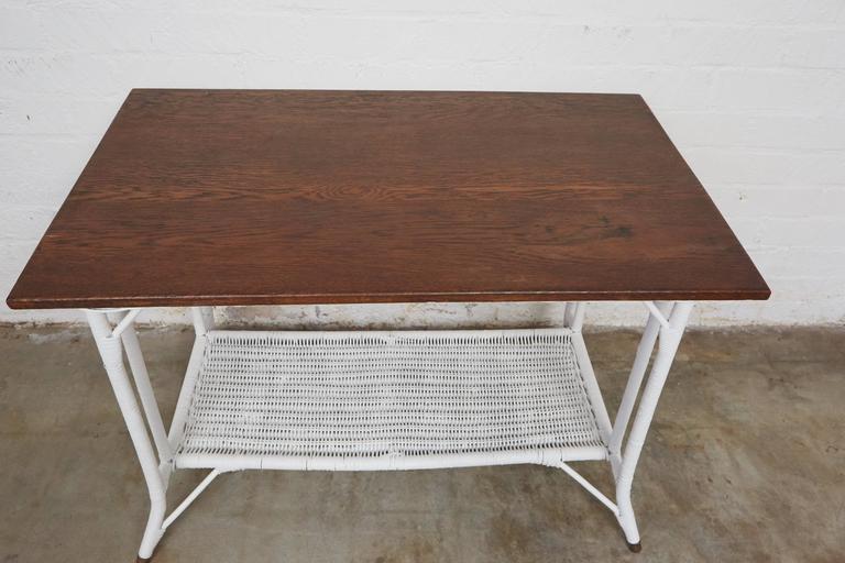 1920s Wicker Table with Oak Top For Sale at 1stDibs