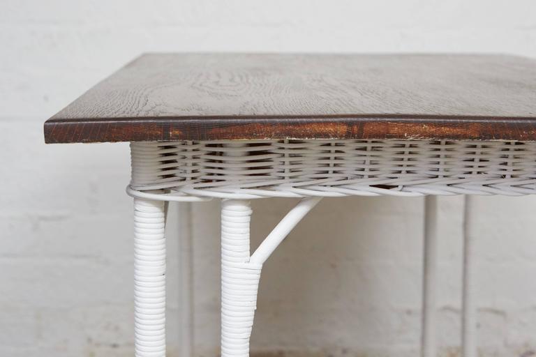 1920s Wicker Table with Oak Top For Sale at 1stDibs