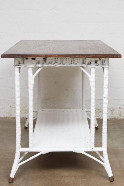 1920s Wicker Table with Oak Top For Sale at 1stDibs