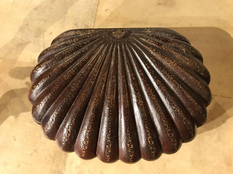 Italian Leather Scallop Shell Form Box with Gilt Tooling at 1stDibs