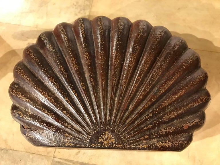 Italian Leather Scallop Shell Form Box with Gilt Tooling at 1stDibs