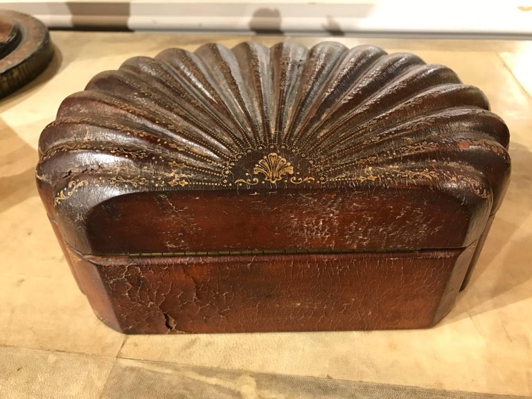 Italian Leather Scallop Shell Form Box with Gilt Tooling at 1stDibs