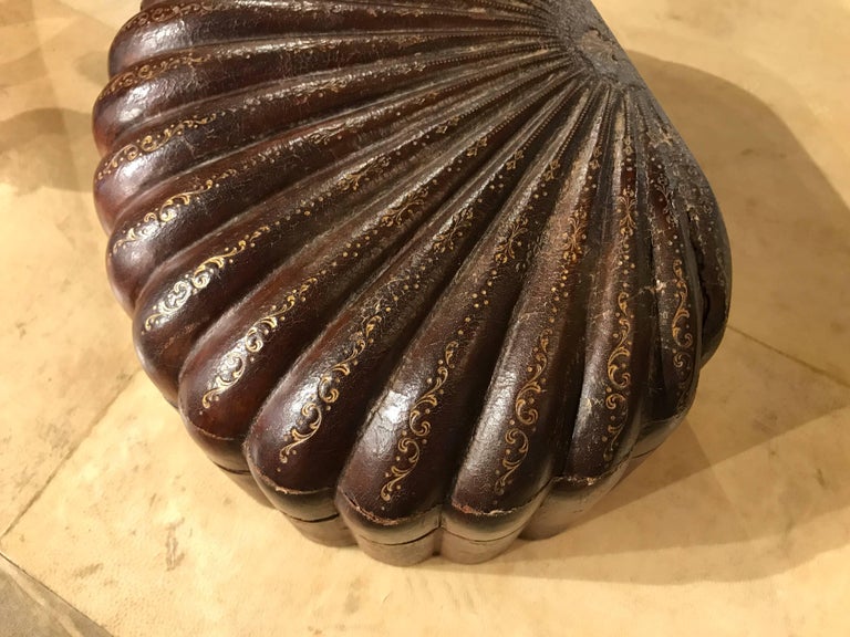 Italian Leather Scallop Shell Form Box with Gilt Tooling at 1stDibs