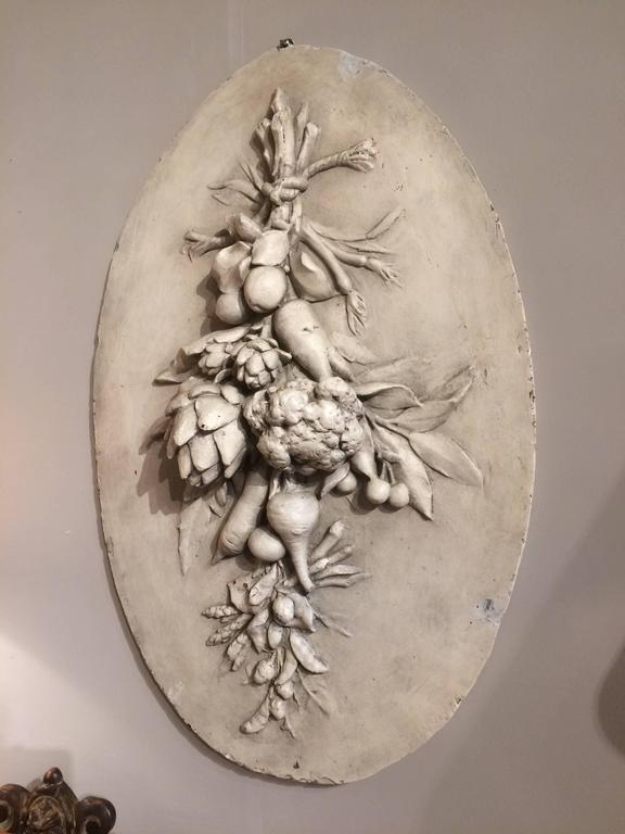 Large French Oval Plaster Relief of Hanging Vegetables at 1stDibs