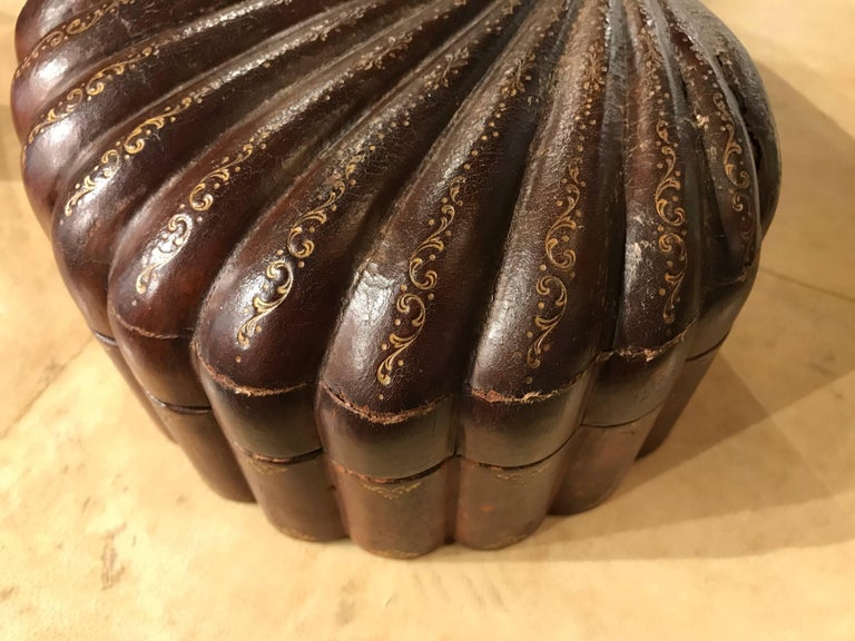 Italian Leather Scallop Shell Form Box with Gilt Tooling at 1stDibs