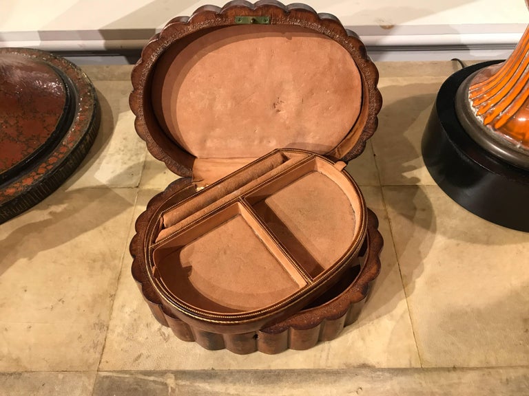 Italian Leather Scallop Shell Form Box with Gilt Tooling at 1stDibs