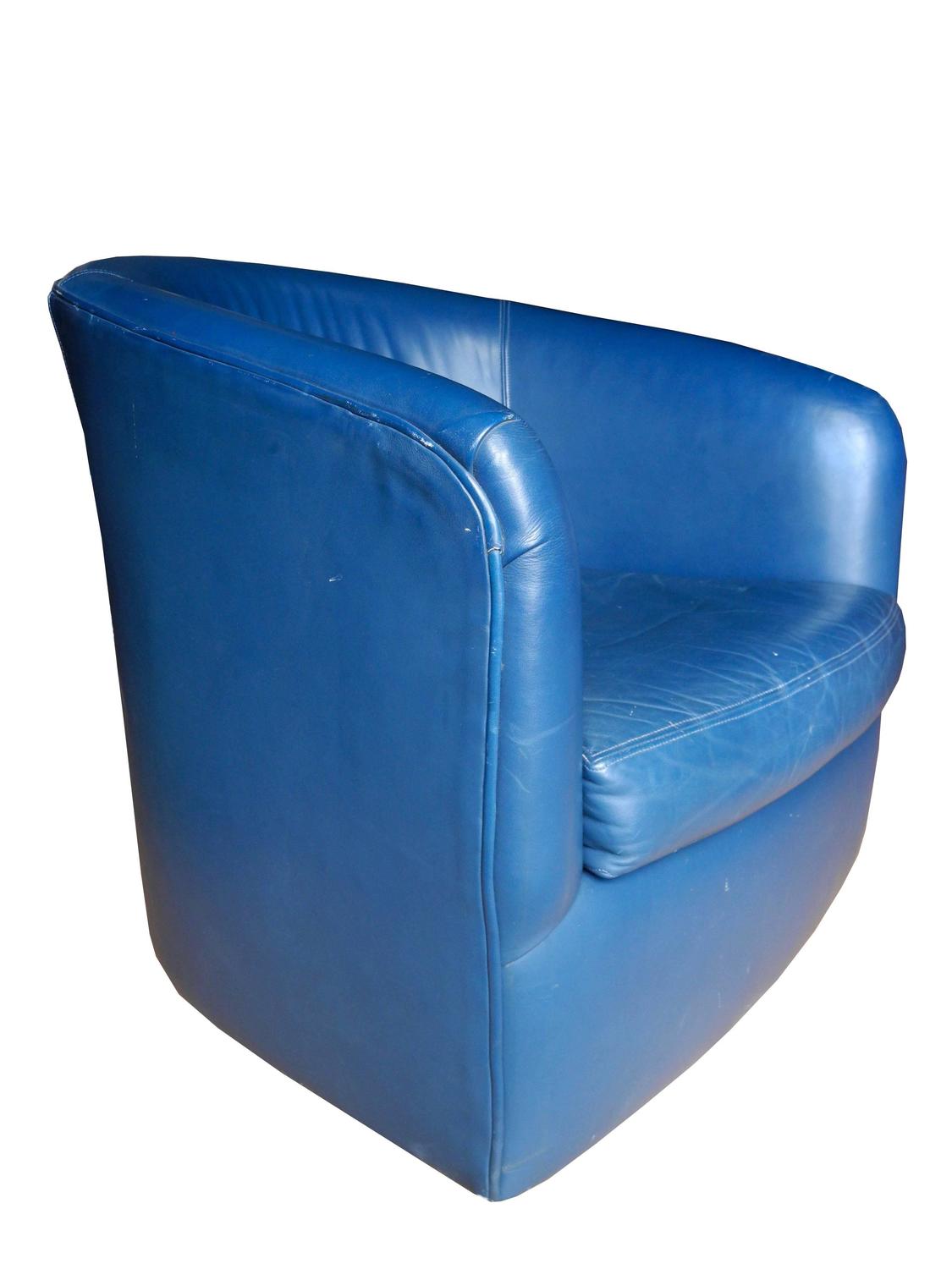 Pair of Mid-Century Modern Blue Leather Swivel Lounge Chairs by Milo ...
